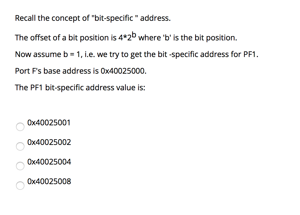 Solved Recall the concept of "bit-specific" address. The | Chegg.com