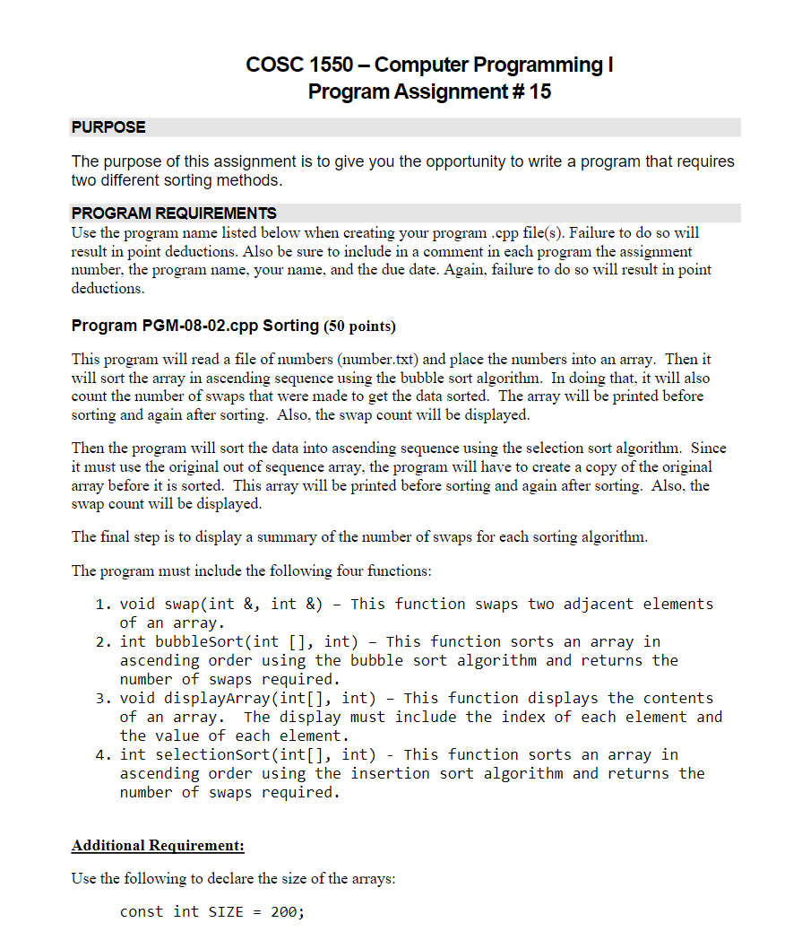Solved COSC 1550 - Computer Programming I Program Assignment | Chegg.com Solved COSC 1550 - Computer Programming I Program Assignment | Chegg.com