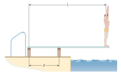 Solved A diving board length L = 6.00 m that weighs 245 N is | Chegg.com