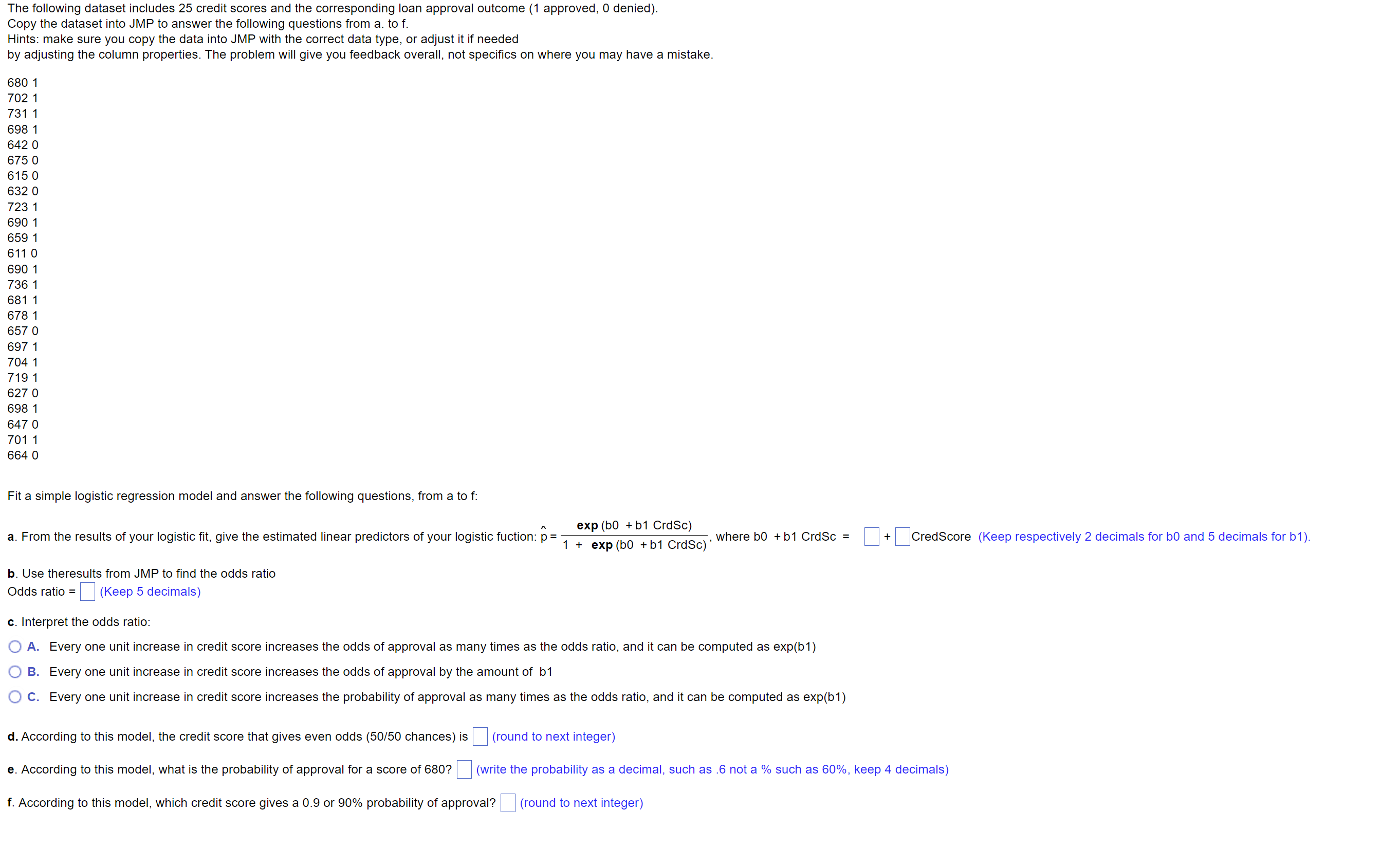 Solved The following dataset includes 25 ﻿credit scores and | Chegg.com