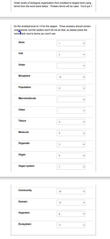 Solved Order levels of biological organization from smallest | Chegg.com
