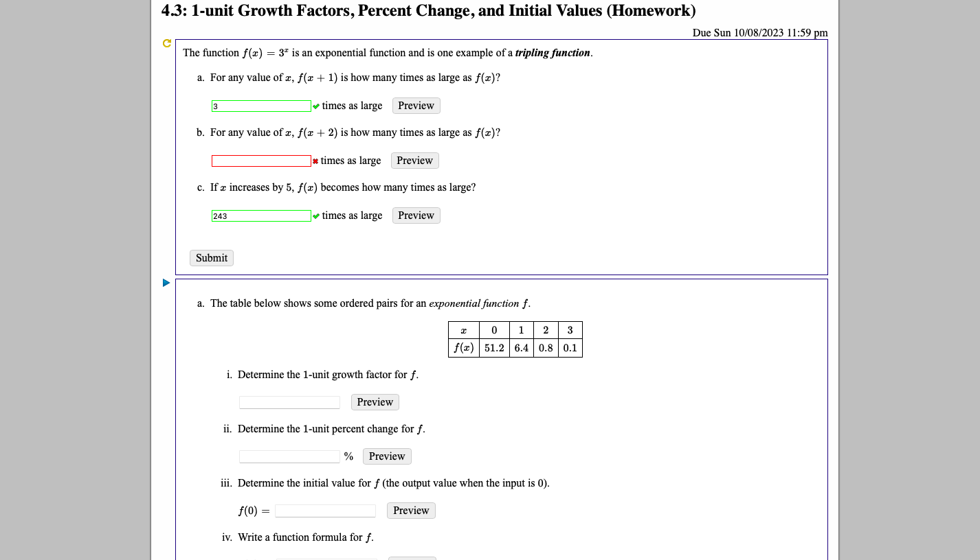 Solved Due Sun 10/08/2023 11:59 pm The function f(x)=3x is | Chegg.com