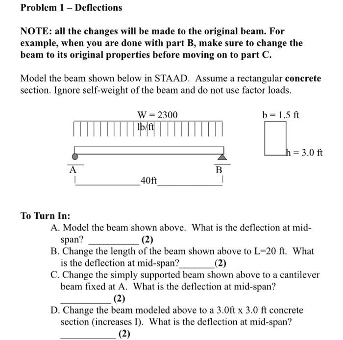 Solved Problem 1 - Deflections NOTE: all the changes will be | Chegg.com