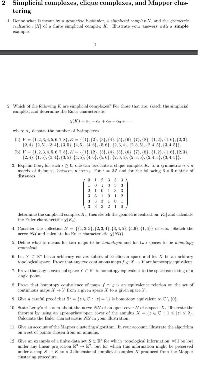 2 Simplicial complexes, clique complexes, and Mapper | Chegg.com