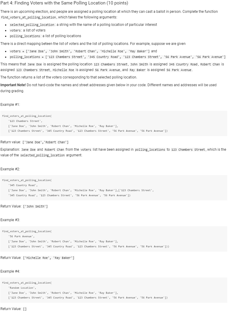 Solved Part 4: Finding Voters with the Same Polling Location | Chegg.com
