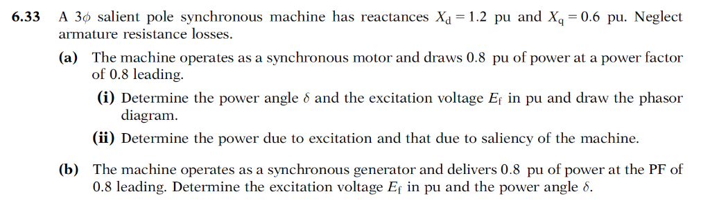 Solved 6.33 A 3o salient pole synchronous machine has | Chegg.com