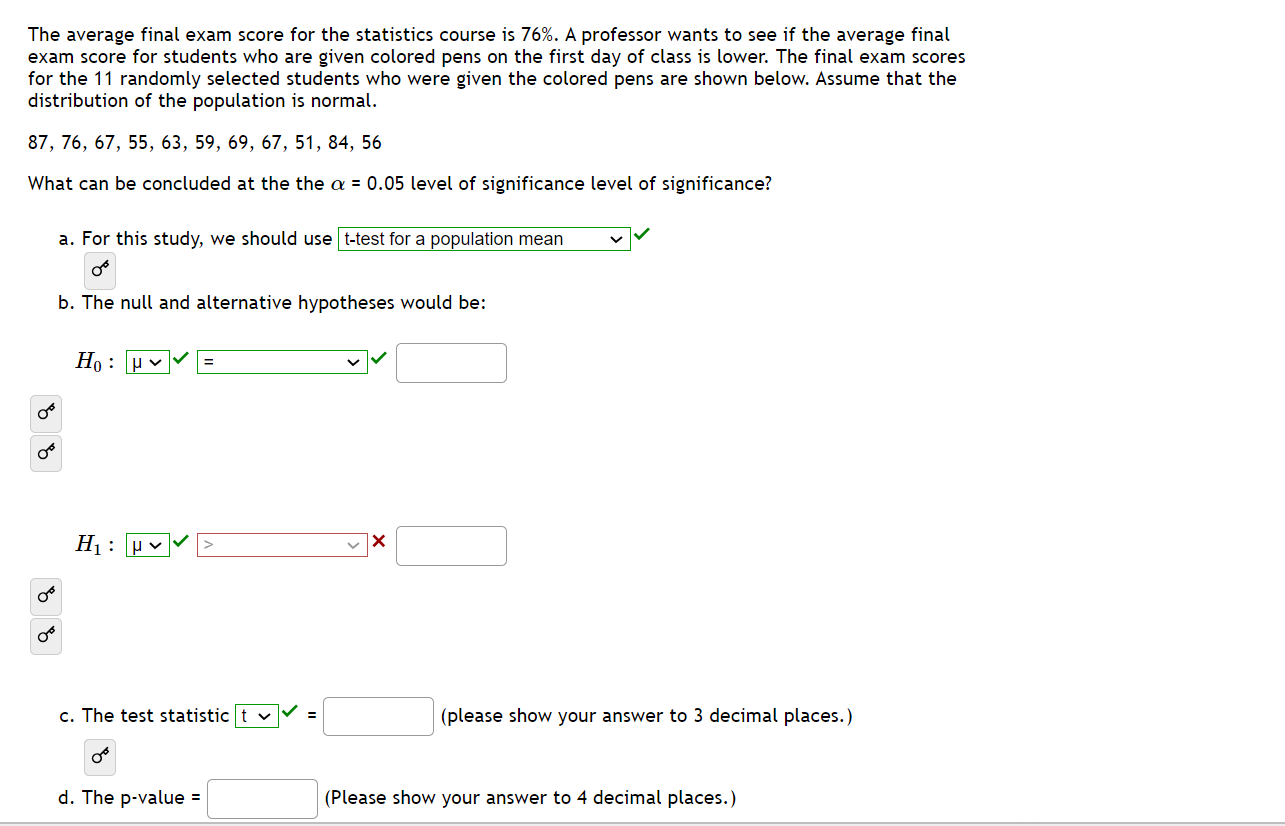 Solved The average final exam score for the statistics | Chegg.com