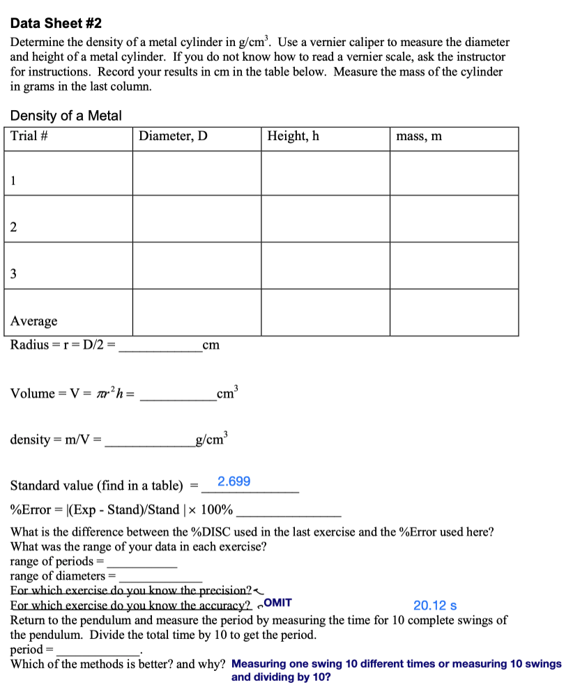 Solved Data Sheet In this lab you will measure the period of | Chegg.com