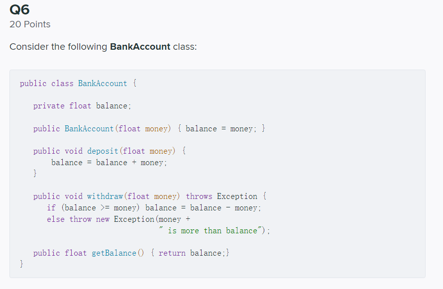 Solved 20 Points Consider the following BankAccount class: | Chegg.com