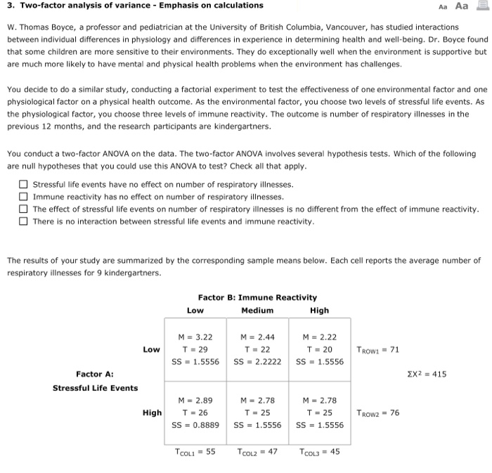 Solved 3. Two-factor analysis of variance Emphasis on | Chegg.com