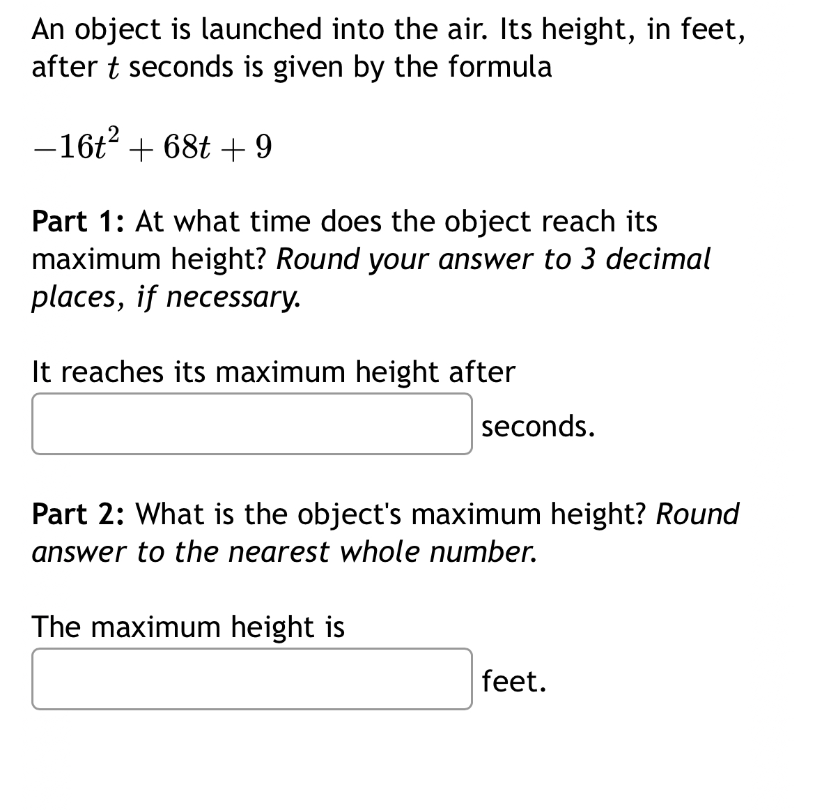 Solved An object is launched into the air. Its height, in | Chegg.com