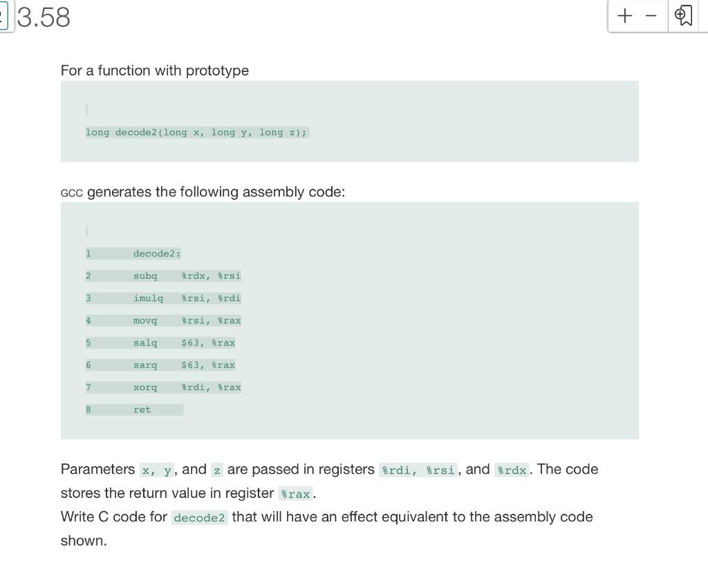 For a function with prototype long decode2(long x, | Chegg.com