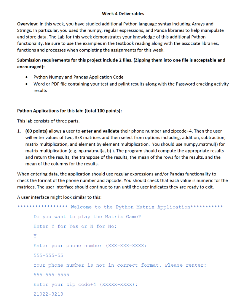 Solved Week 4 Deliverables Overview: In this week, you have | Chegg.com