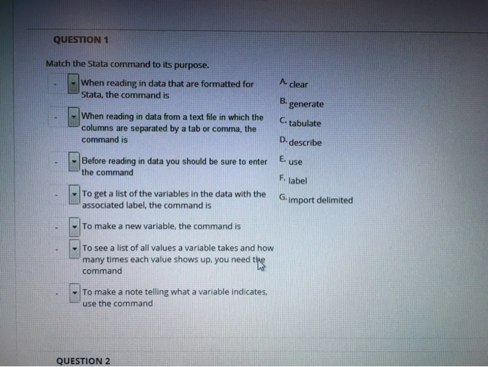 Solved Question 1 Match The Stata Command To Its Purpose