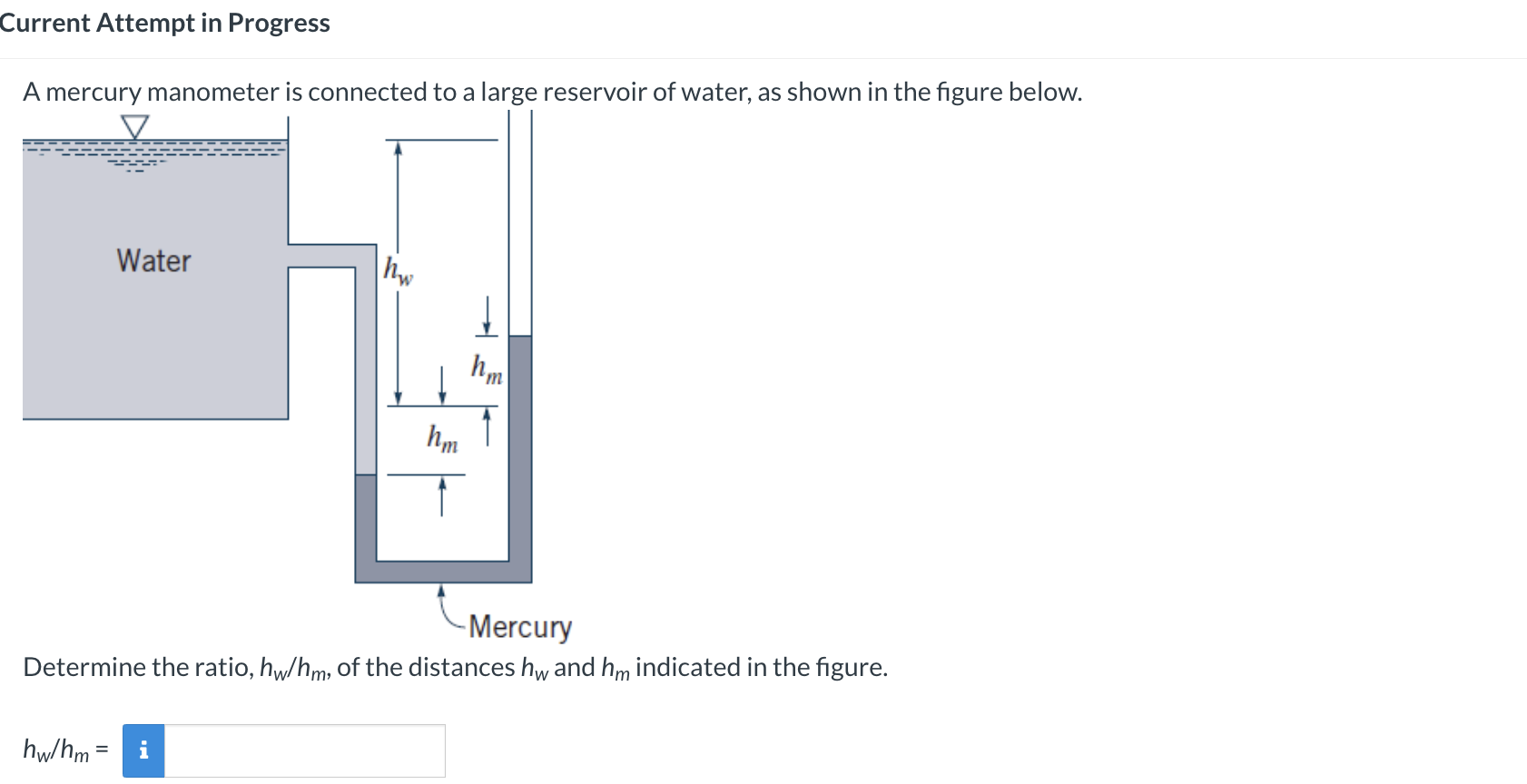 Solved A mercury manometer is connected to a large reservoir | Chegg.com