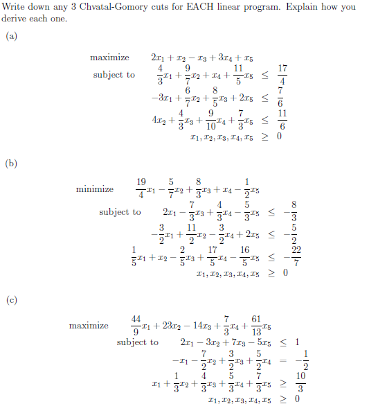 Solved Write down any 3 Chvatal-Gomory cuts for EACH linear | Chegg.com