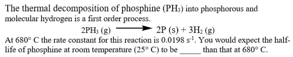 Solved The thermal decomposition of phosphine (PH3) into | Chegg.com
