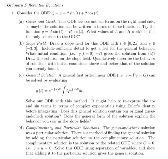 Solved Ordinary Differential Equations 1. Consider the ODE: | Chegg.com