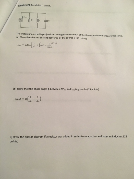 Solved erablem is Parallel RLC circuit The instantaneous | Chegg.com