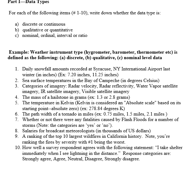 Solved Part 1-Data Types For each of the following items (# | Chegg.com