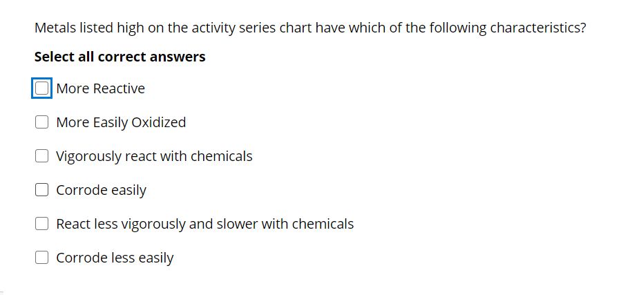 Solved Metals listed high on the activity series chart have | Chegg.com