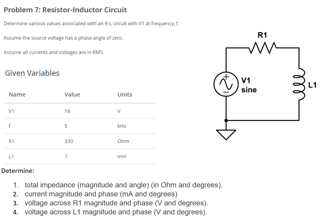 Solved Problem 7: Resistor-Inductor Circuit Determine | Chegg.com