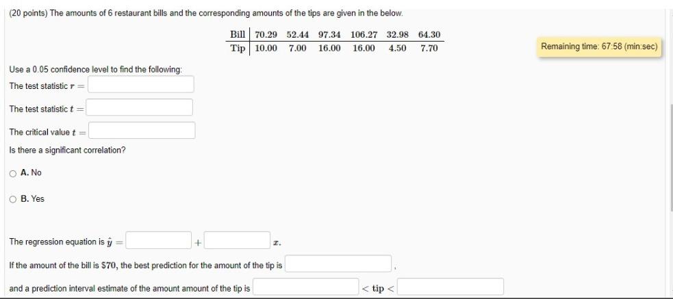 Solved The amounts of 6 restaurant bills and the | Chegg.com