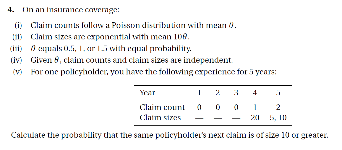4. On an insurance coverage: (i) Claim counts follow | Chegg.com