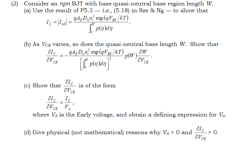 Consider an npn BJT with base quasi-neutral base | Chegg.com