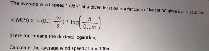 Solved The average wind speed " " at a given location | Chegg.com