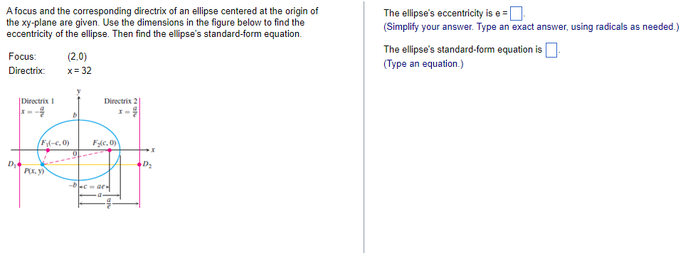 Solved A focus and the corresponding directrix of an ellipse | Chegg.com