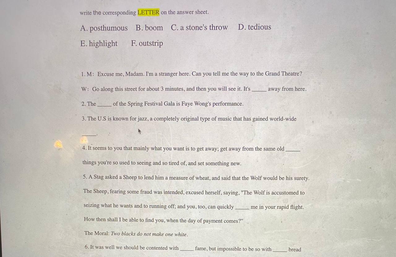 Solved write the corresponding LETTER on the answer sheet. | Chegg.com