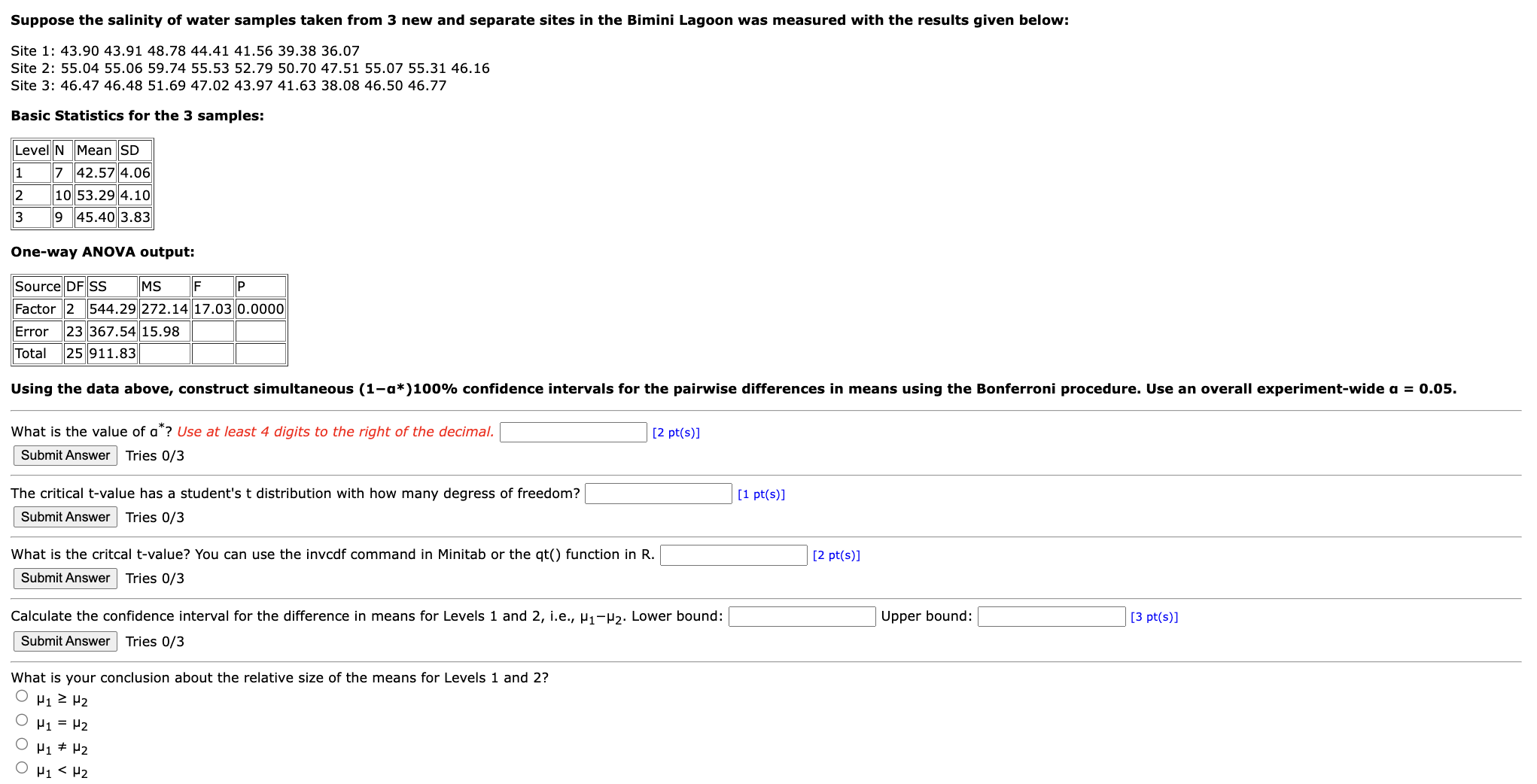 Solved Suppose the salinity of water samples taken from 3 | Chegg.com