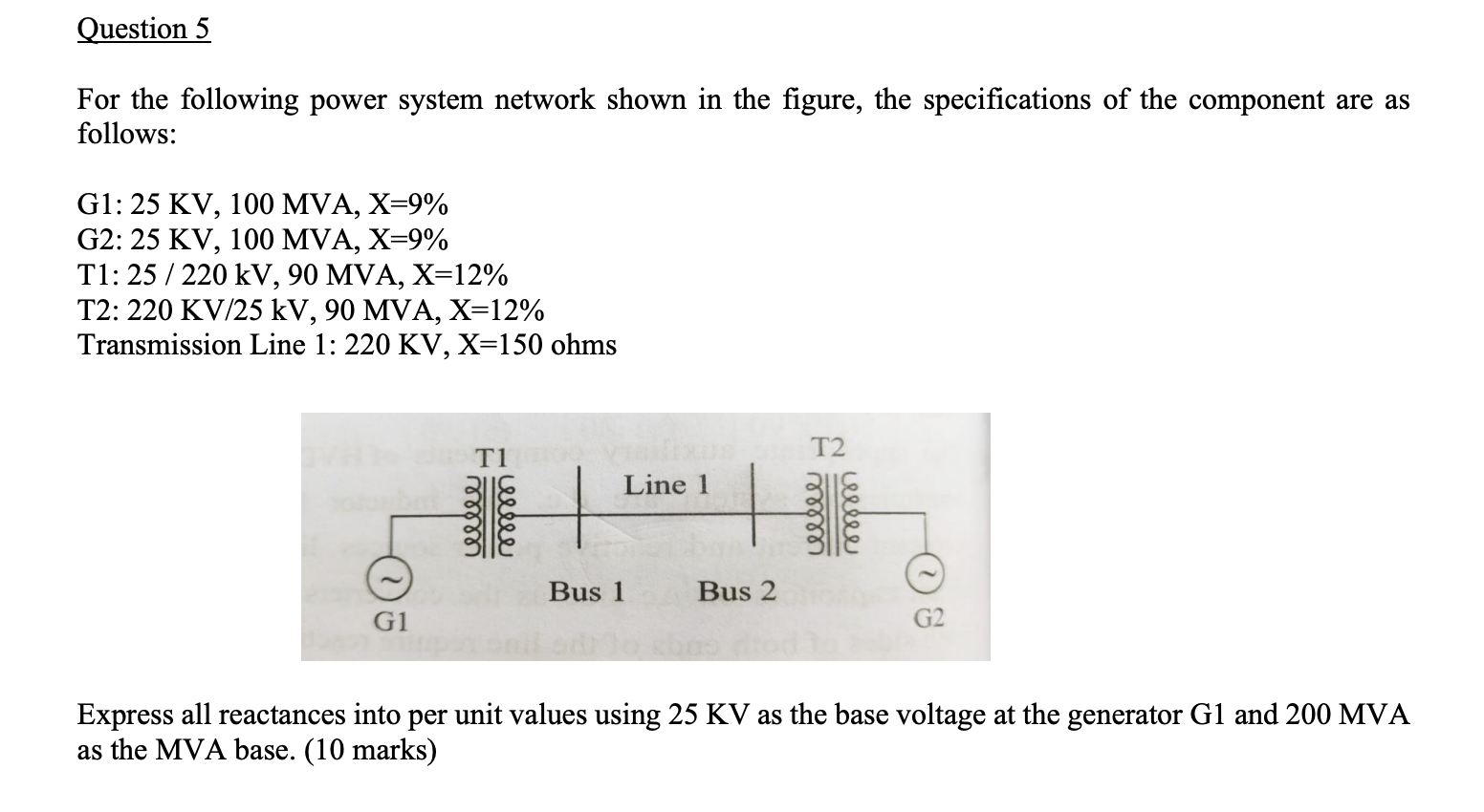 Solved For the following power system network shown in the | Chegg.com