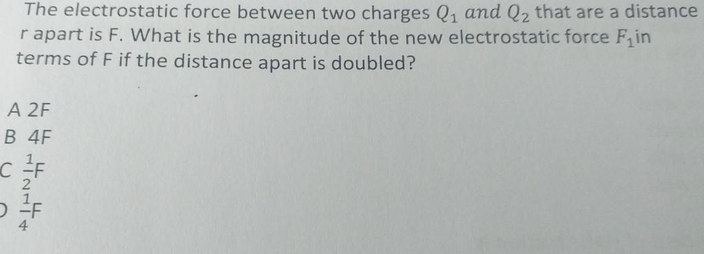 Solved The electrostatic force between two charges Q1 and Q2 | Chegg.com