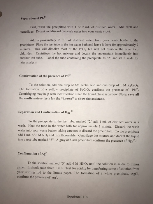 Solved Experiment 11 ualitative Analysis of Group 1 Cations | Chegg.com