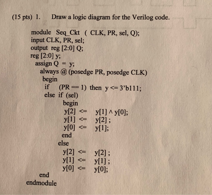 Solved 15pts) 1. Draw a logic diagram for the Verilog code. | Chegg.com