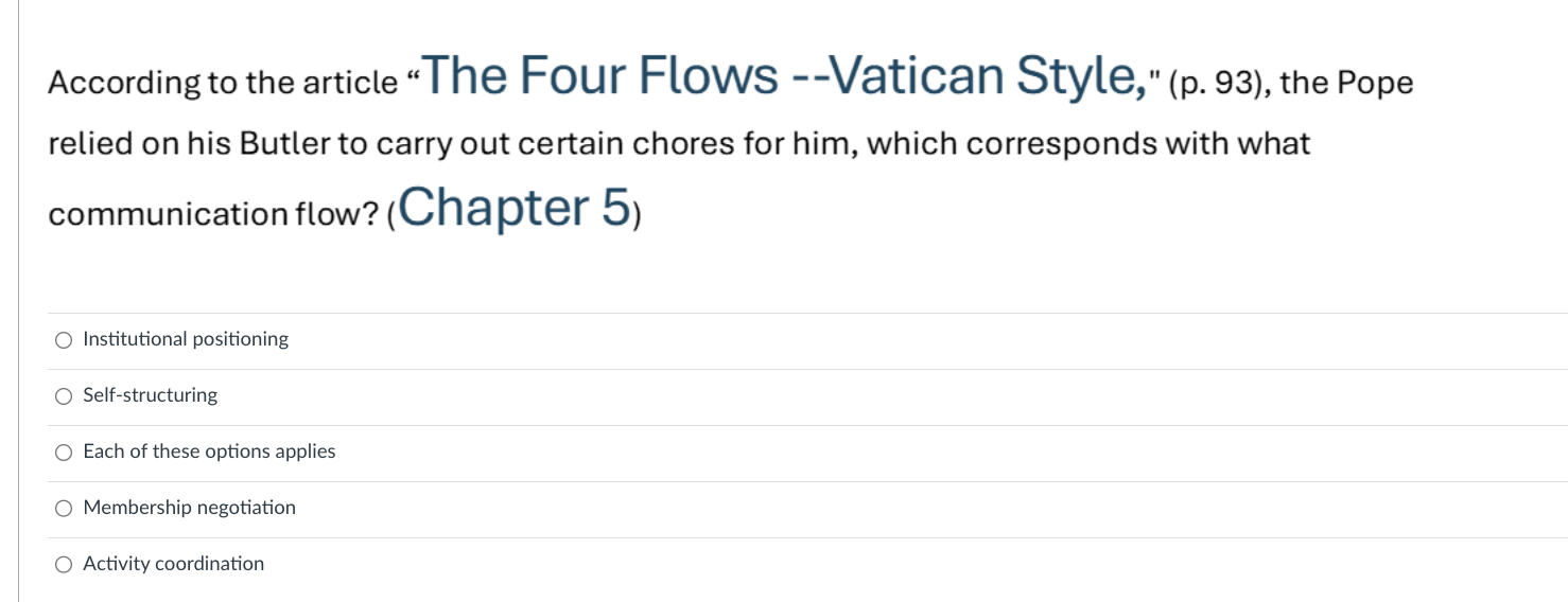 Solved According to the article "The Four Flows --Vatican | Chegg.com