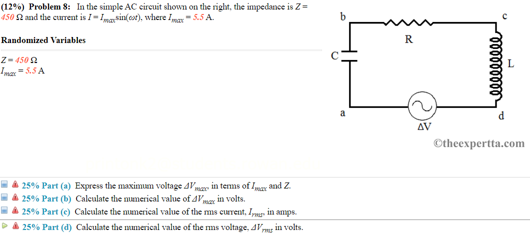 Solved: (12%) Problem 8: In The Simple AC Circuit Shown On... | Chegg.com