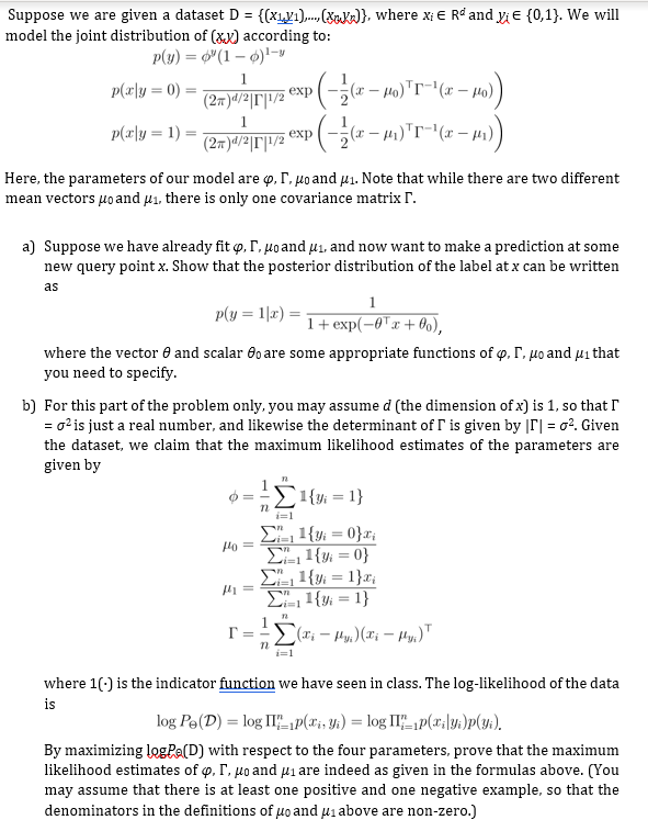 Suppose we are given a dataset D = {(x1V1),..., | Chegg.com