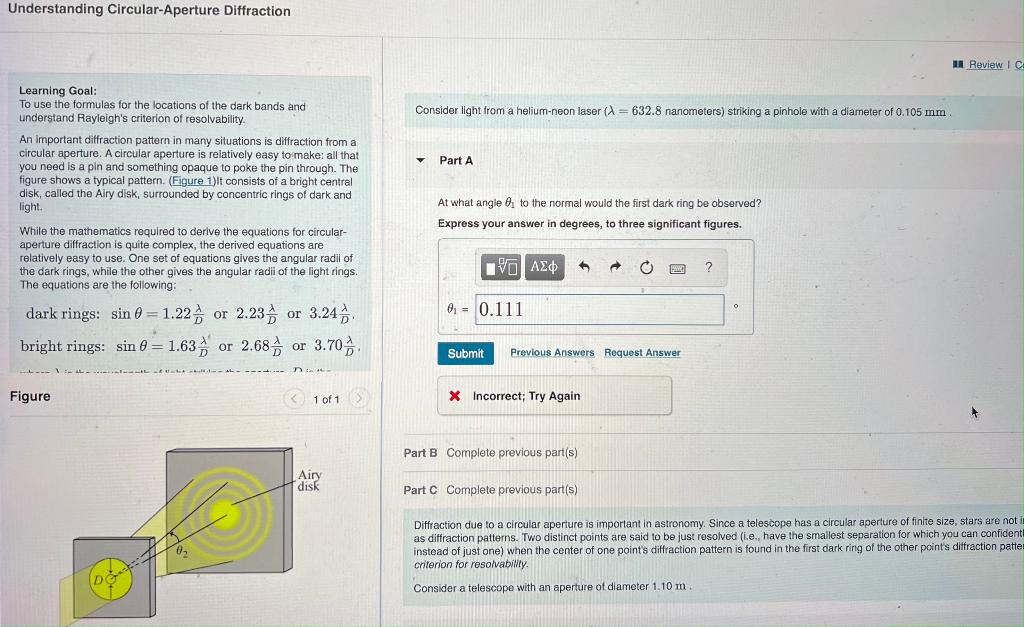 Solved Understanding Circular-Aperture Diffraction A Review | Chegg.com