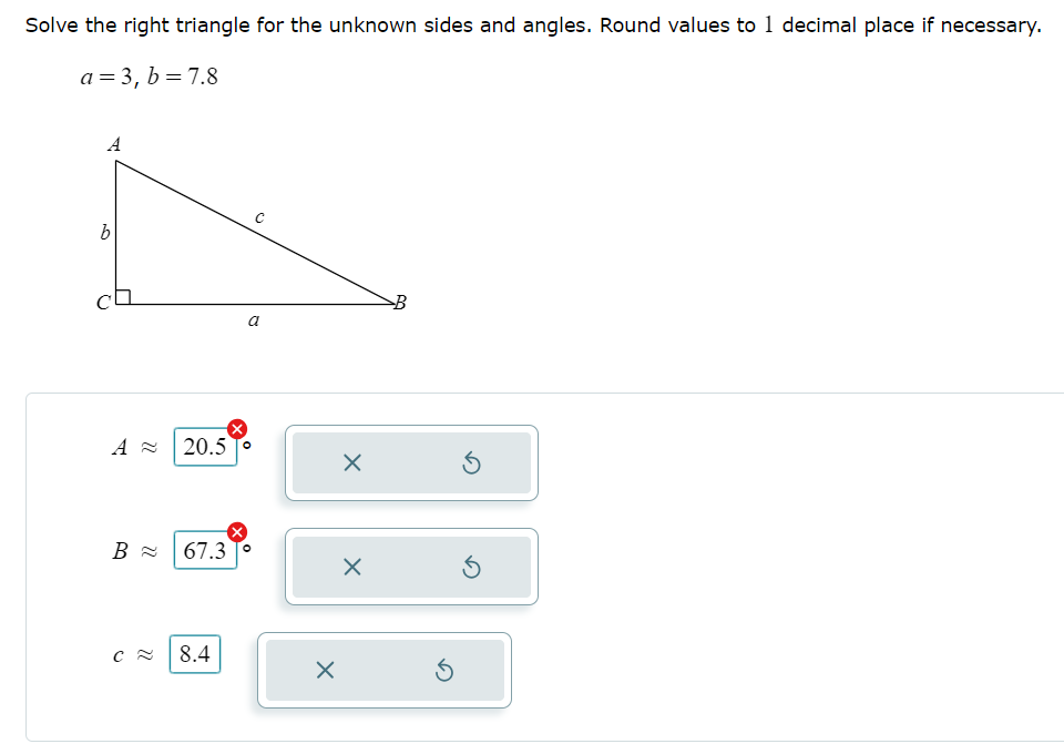 Solved Solve the right triangle for the unknown sides and | Chegg.com