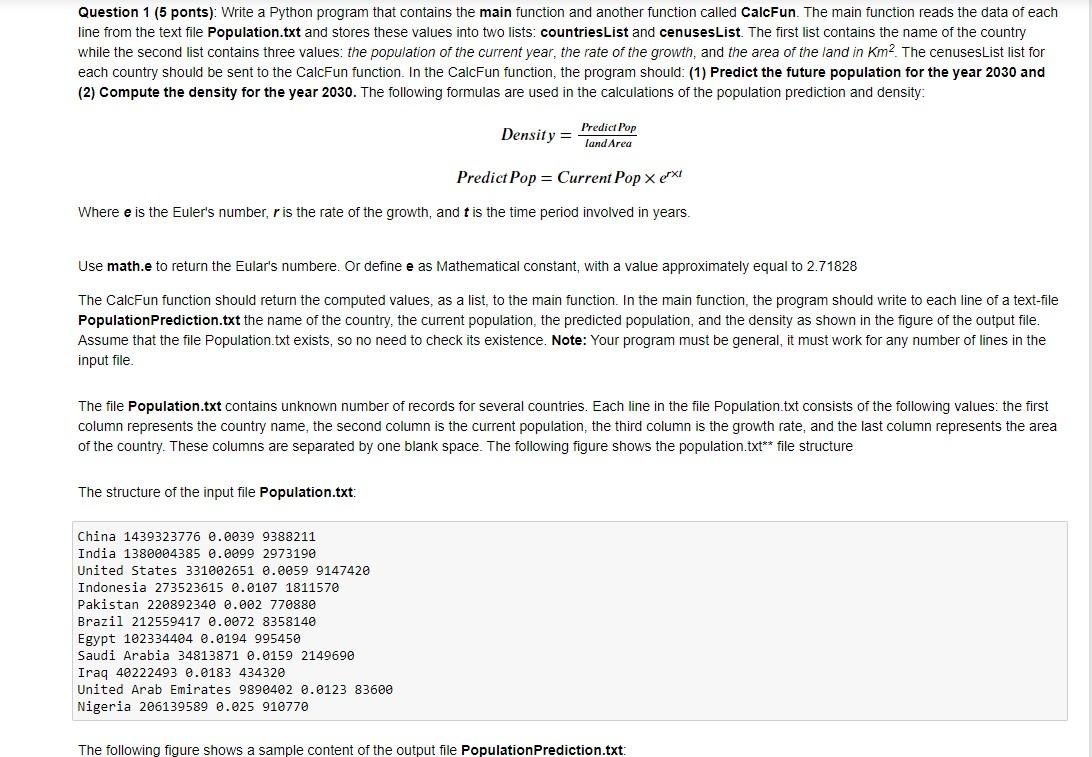 Solved Question 1 (5 ponts): Write a Python program that | Chegg.com
