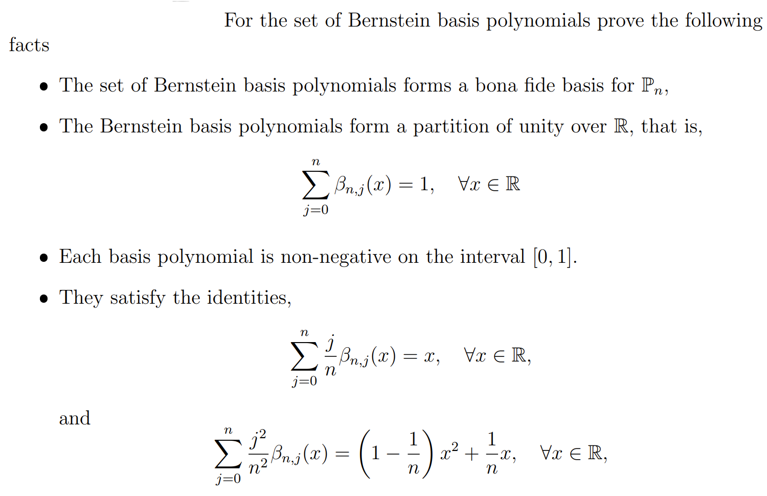 For the set of Bernstein basis polynomials prove the | Chegg.com
