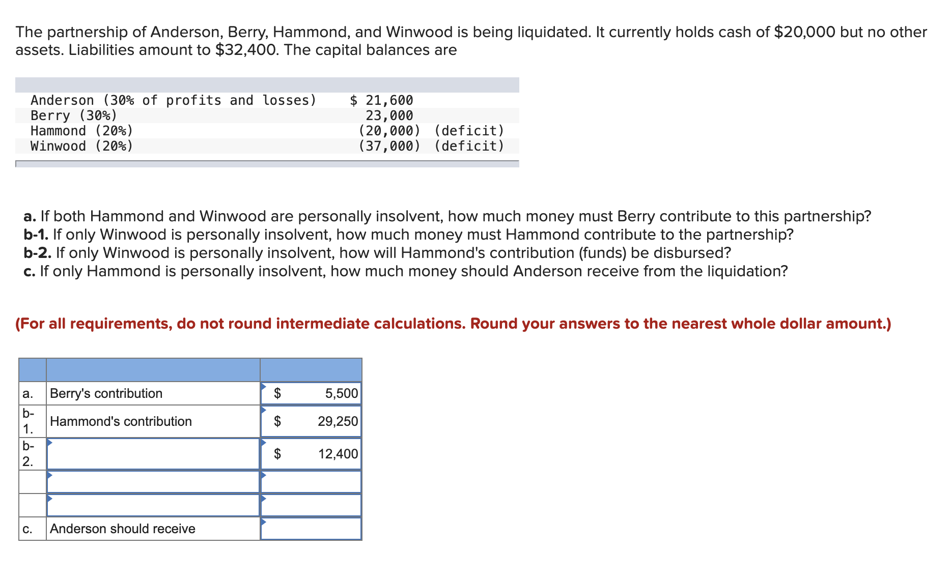 Solved The partnership of Anderson, Berry, Hammond, and | Chegg.com