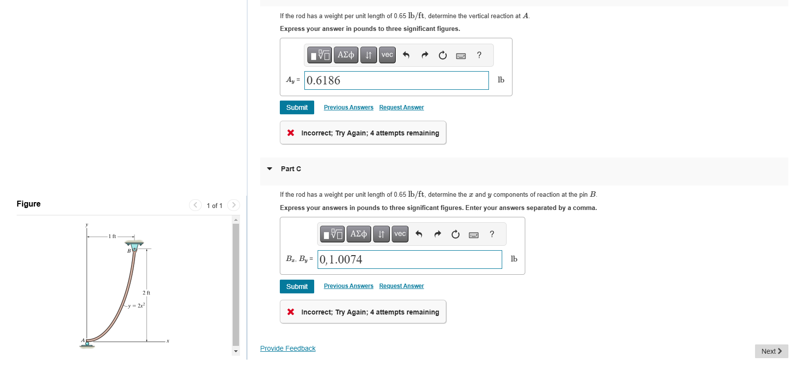 Solved If ﻿the rod has a weight per unit length of 0.65lbft, | Chegg.com