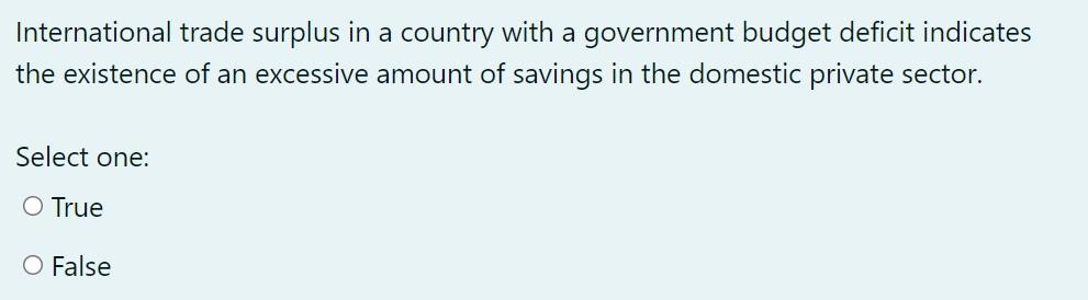 Solved International trade surplus in a country with a | Chegg.com