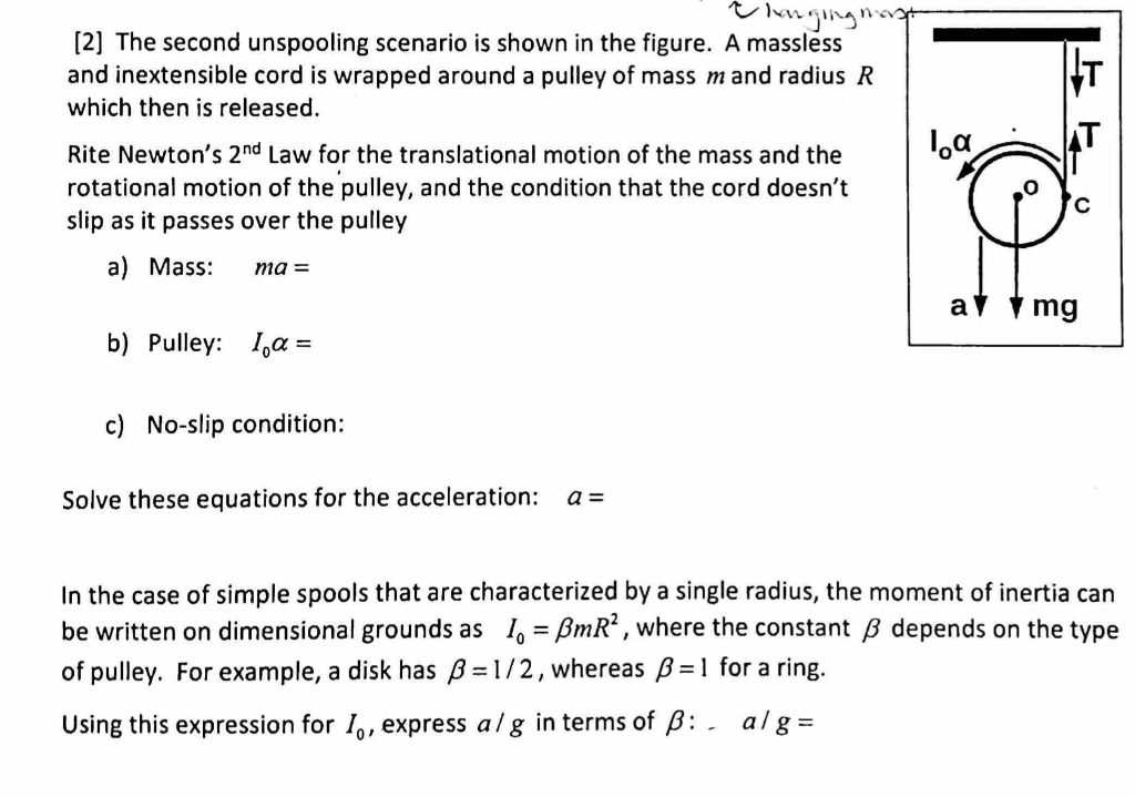 Solved [2] The second unspooling scenario is shown in the | Chegg.com