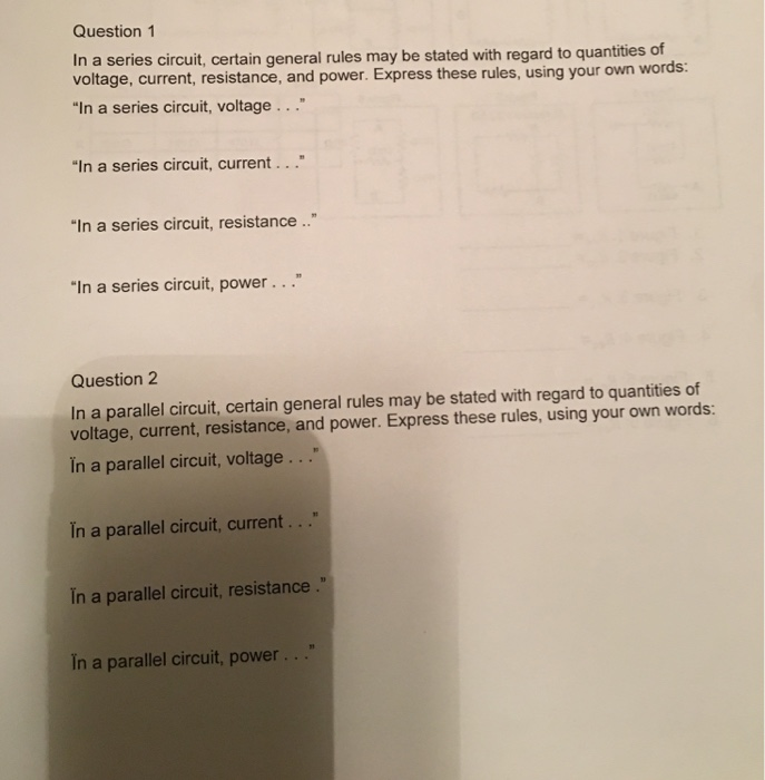 Solved Question 1 In a series circuit, certain general rules | Chegg.com