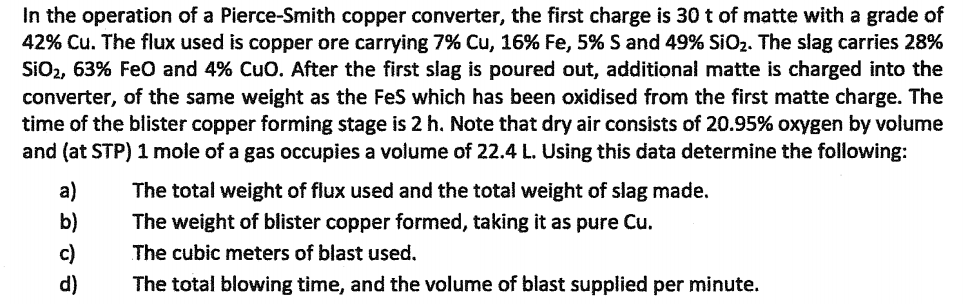 In the operation of a Pierce-Smith copper converter, | Chegg.com